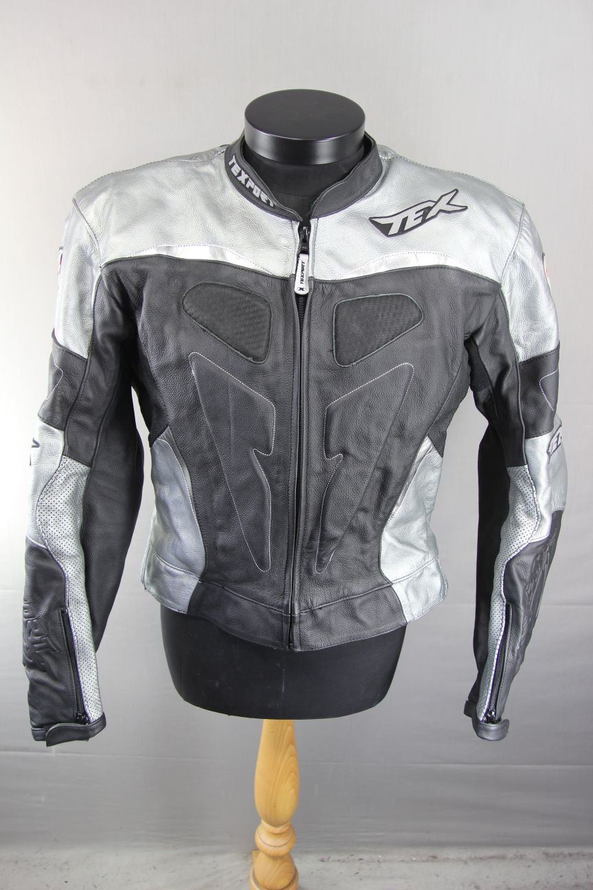 TEXPORT BLACK, SILVER & WHITE LEATHER BIKER JACKET + CE ARMOUR & RACE ...